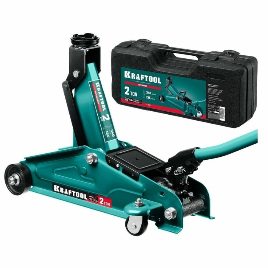Подкатной домкрат для легковых а/м KRAFTOOL stark 2т, 135-340мм в кейсе 43453-2-K