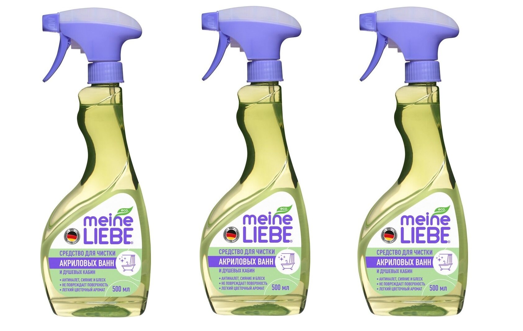 Средство Meine Liebe, для чистки акриловых ванн и душевых кабин, 500 мл, 3 шт.