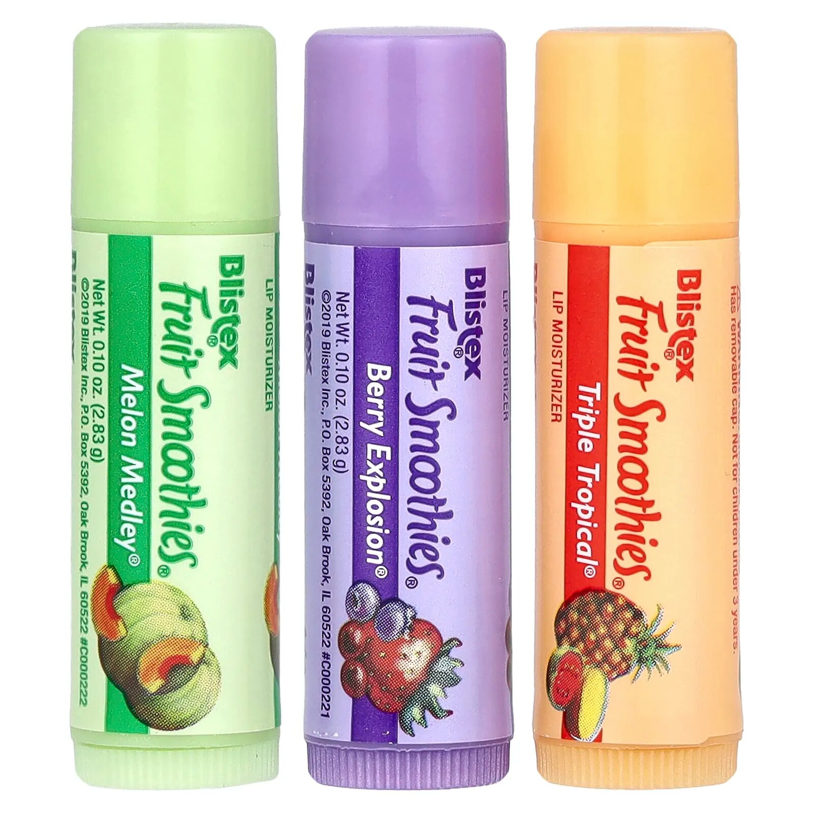 Бальзам для губ Blistex "Fruit Smoothies", увлажняющий, фруктовый, 3 шт