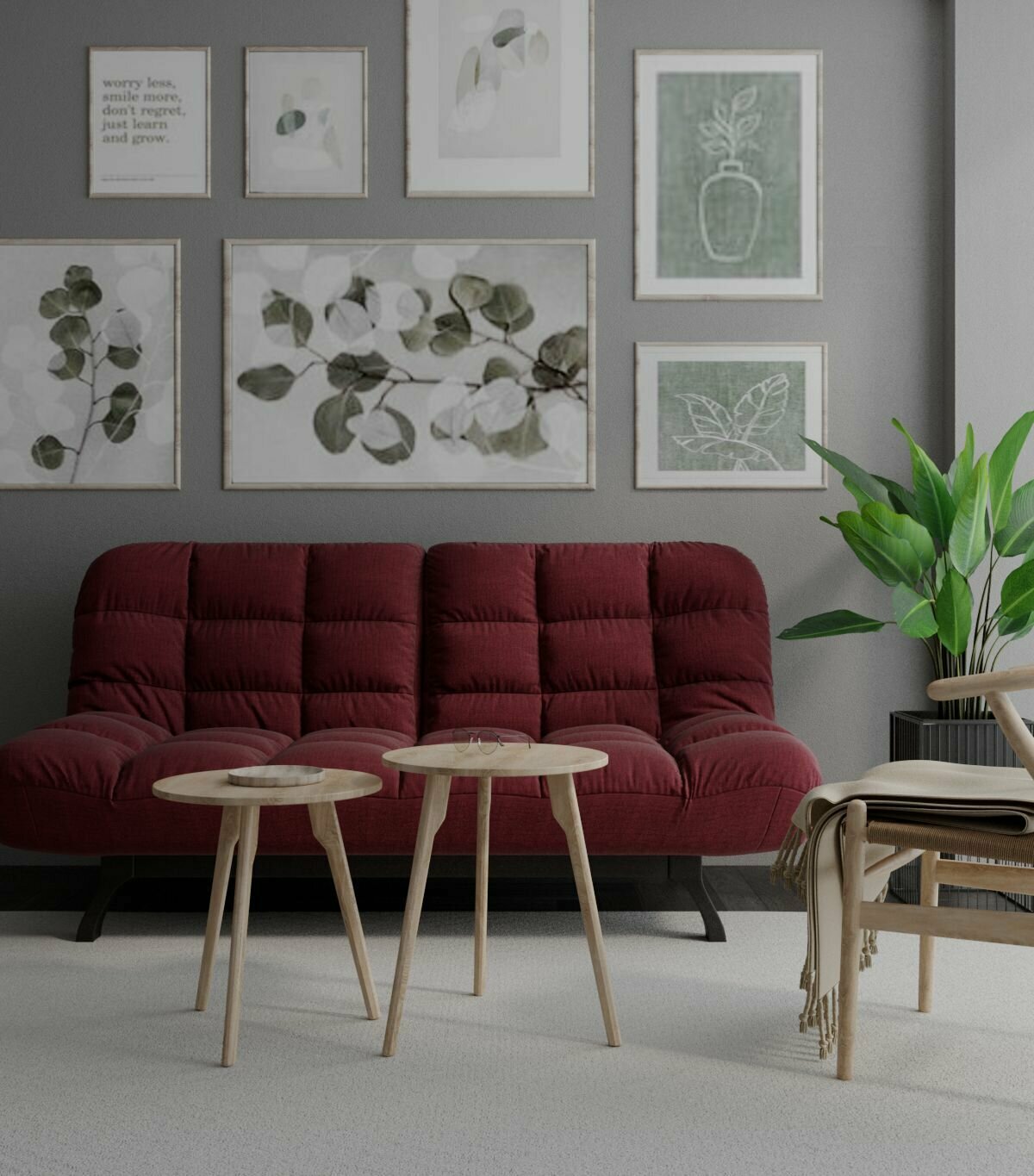 Диван прямой Тарли бордовый