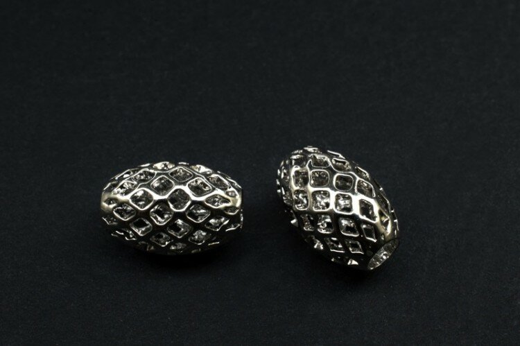 Бусина металлическая Овал 12х8мм, отверстие 3мм, цвет платина, латунь, 504-035, 2шт