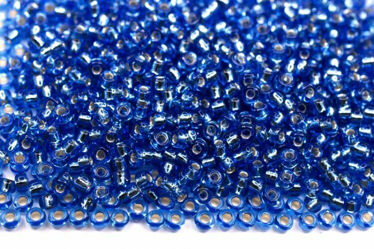 Бисер японский MIYUKI круглый 11/0 #0019 сапфир, серебряная линия внутри, 10 грамм