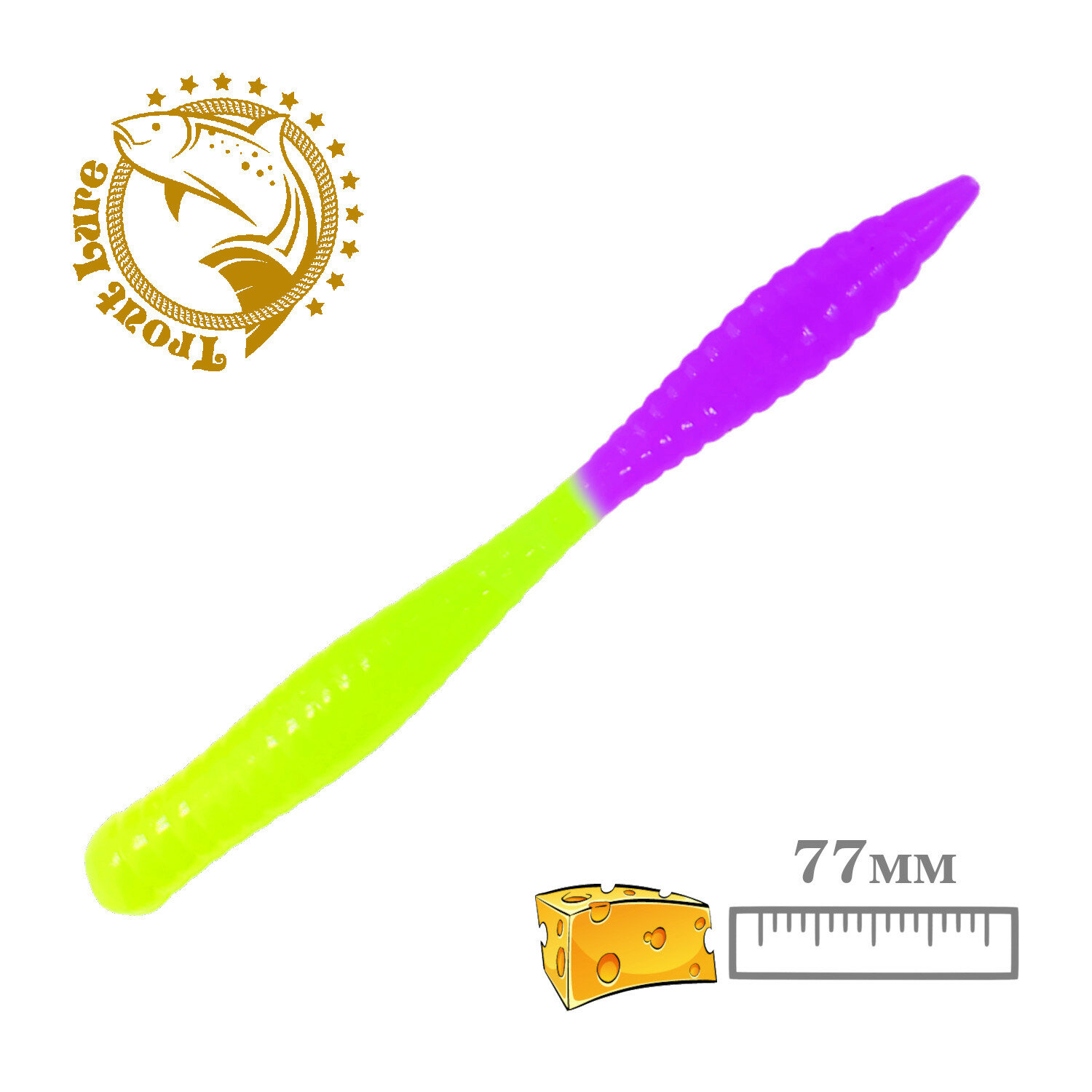 Силикон TROUT LURE (SANSAN) в банке, BEAVER 77, СЫР, COL. 29 (Lemon-Purple), (10шт)