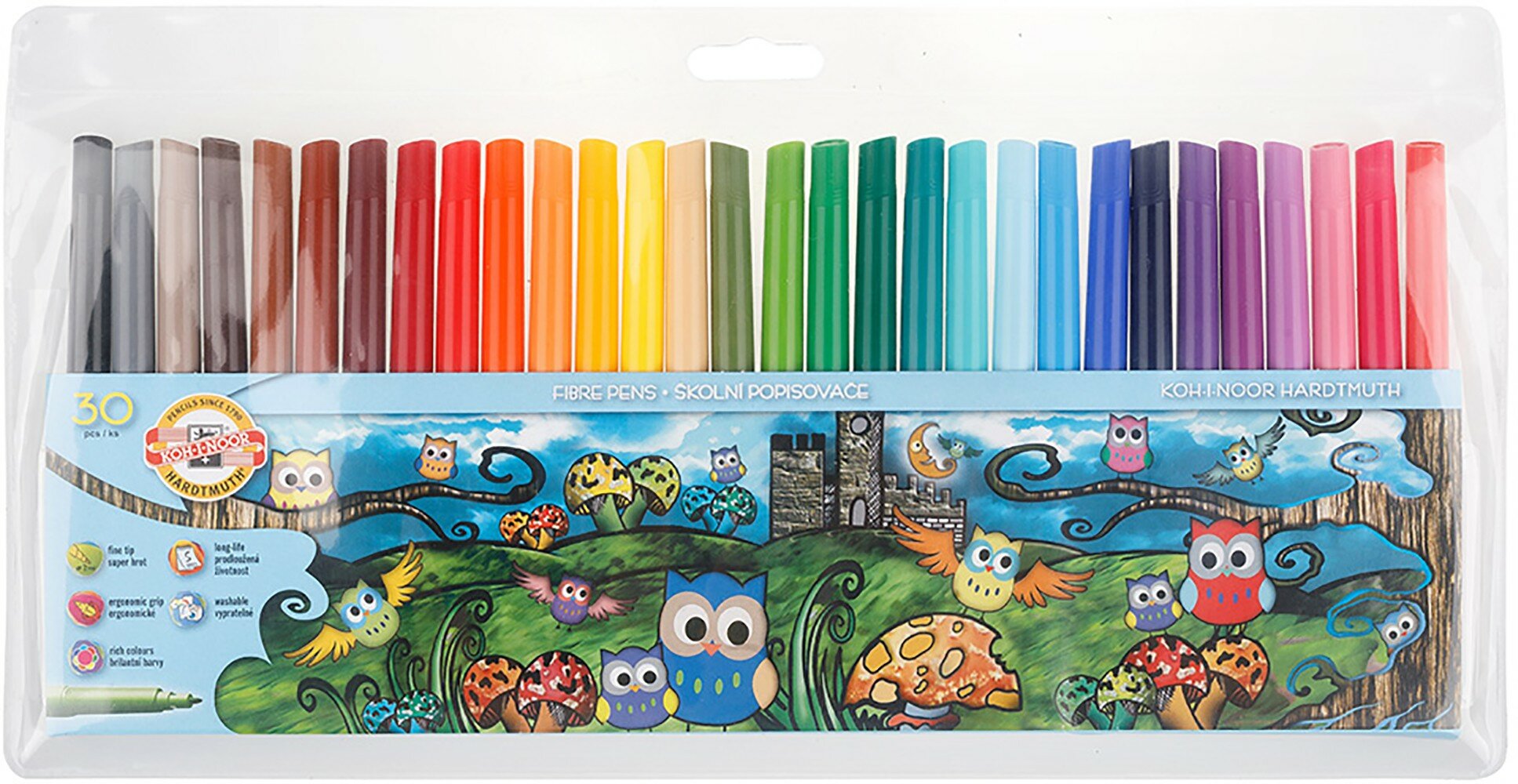 Фломастеры Owls 1012, 30 цветов, смываемые