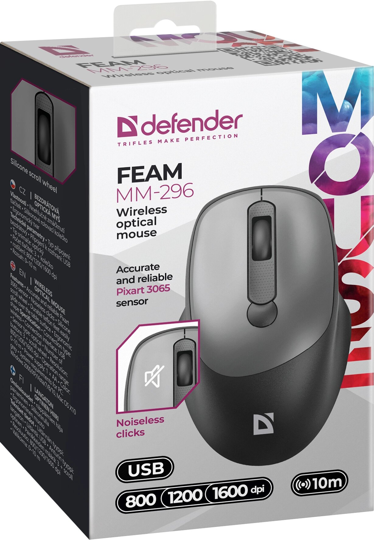 Мышь беспроводная DEFENDER Feam (Фиам) MM-296 черный (USB, 1600dpi, 4but) (52296)