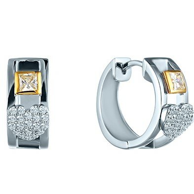 Серьги конго, серебро, 925 проба, золочение, родирование, фианит