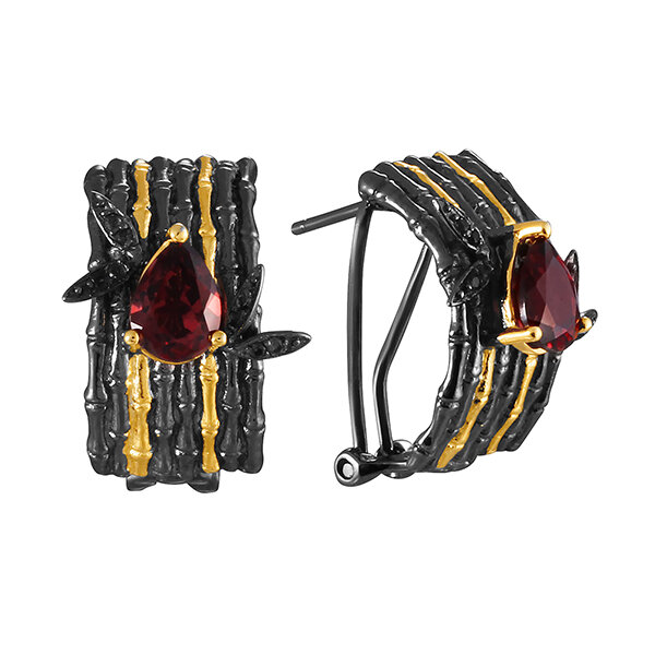 Серьги, серебро, 925 проба, раухтопаз, гранат
