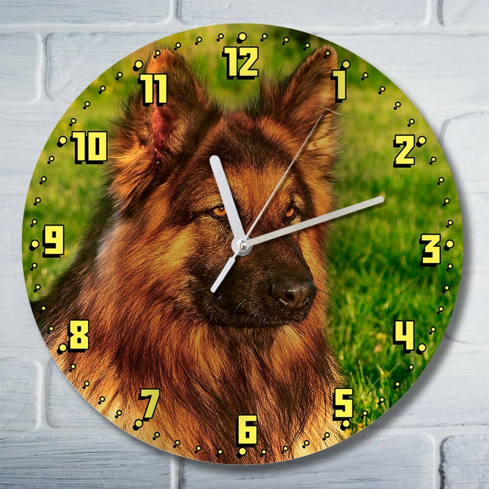 Настенные часы УФ "Животные Щенок ( Собака, цветы, овчарка, милота, Подарок для мамы, бабушки сестры, подруге) - 9165"