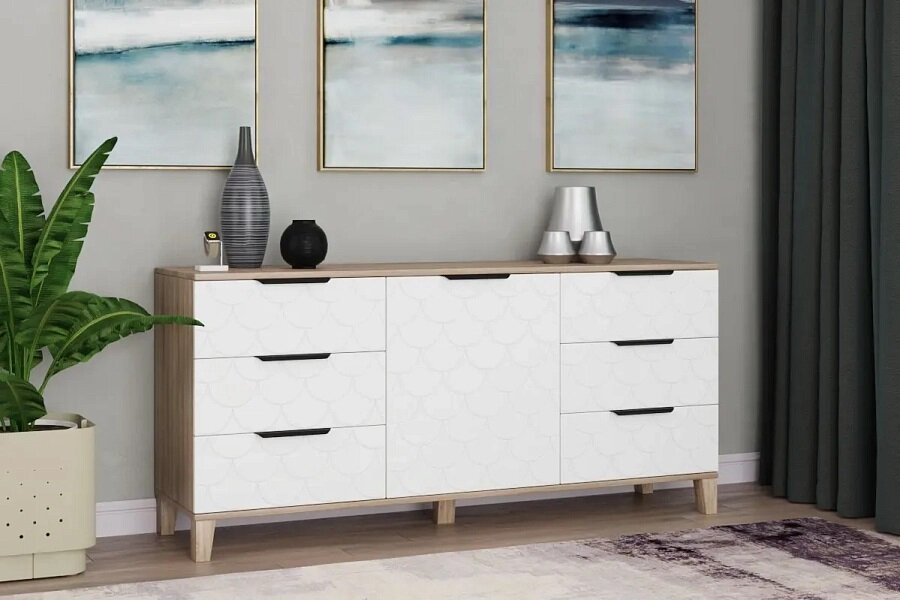 Комод МебельЛэнд24 Йорк - 2 Белый 150x40x70 однодверный с 6 ящиками