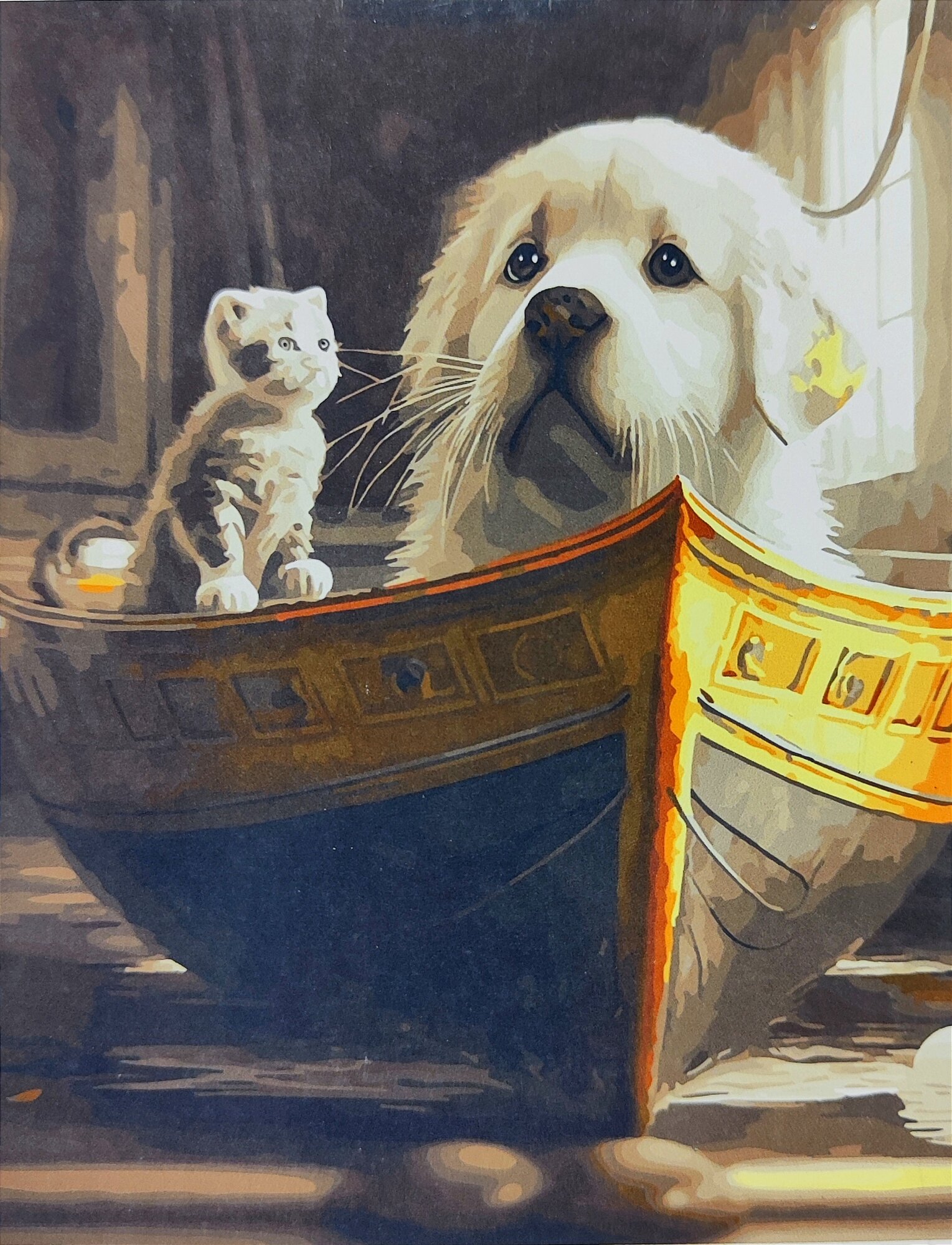 Картина по номерам "животные , Ретривер, Лабрадор, кот, кошка, собаки" 40x50 см