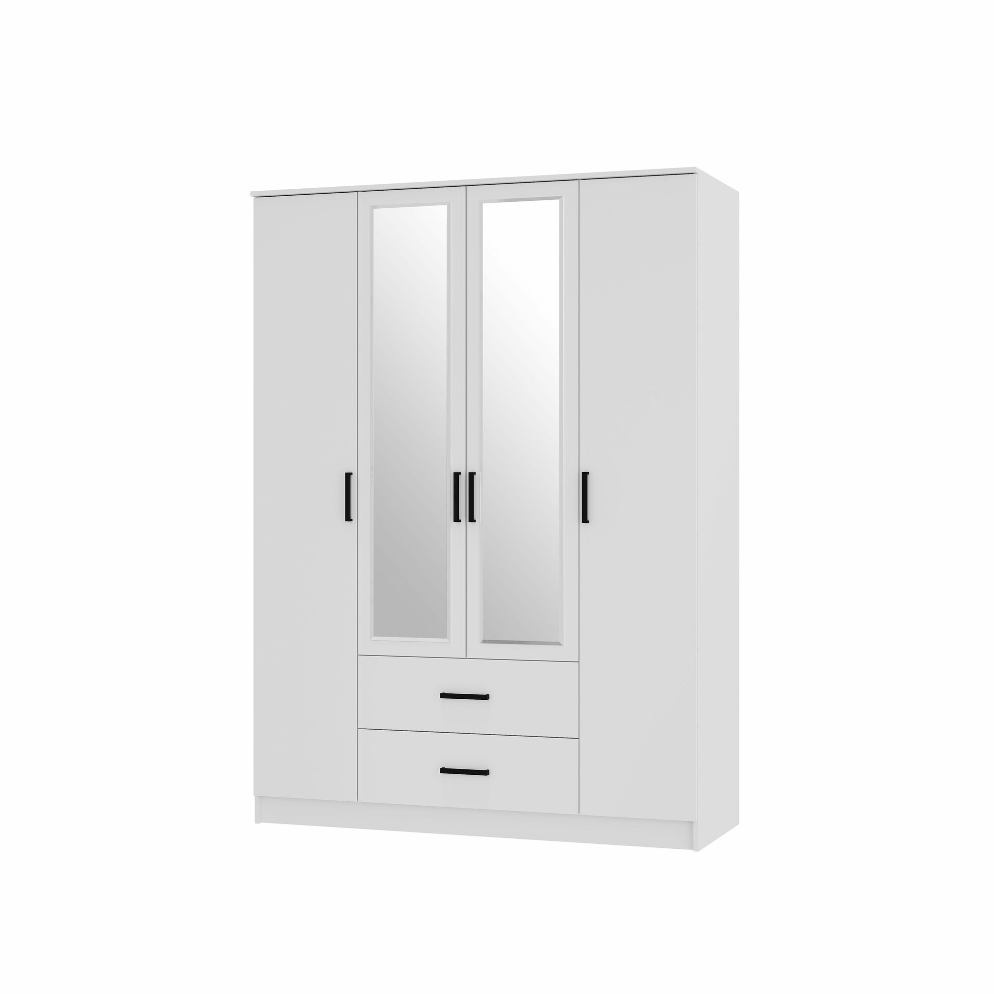 Шкаф Мебелони "Фьюжн", 4-створчатый, белый, с зеркалом, полки, ящики