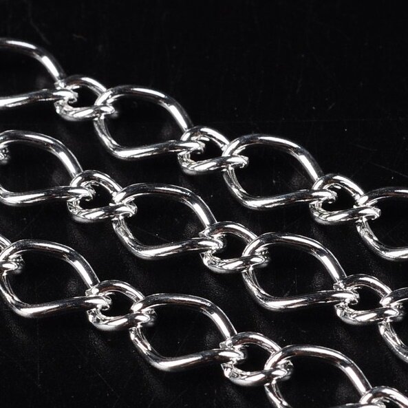 Цепочка отрезная (без замка), 10х8 - 6х5мм, плетение Фигаро, базовый материал - железо, серебристая, 2 метра