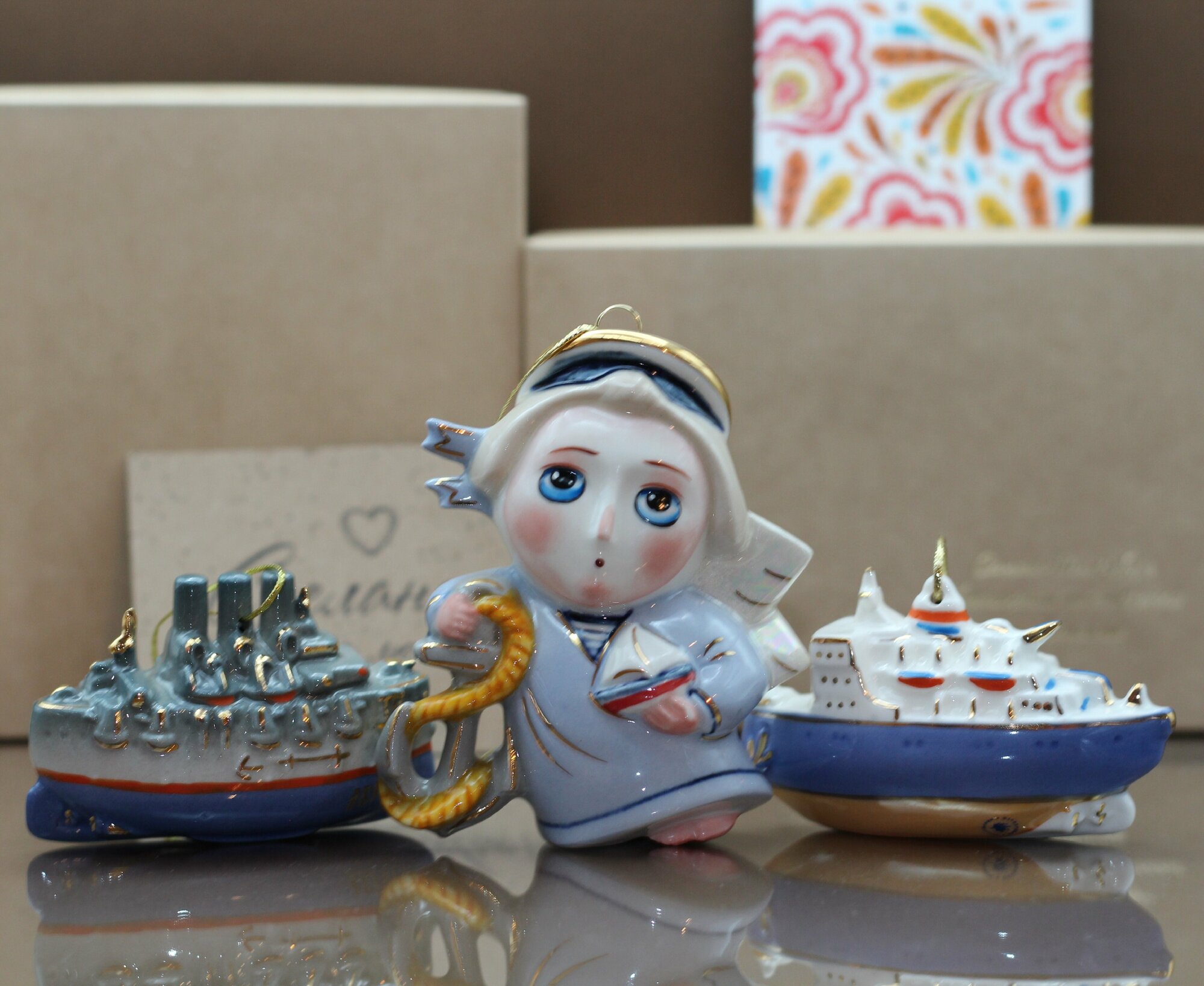 Подарочный набор "Морской Ангел", интерьерные украшения, елочные игрушки, фарфор, ручная работа