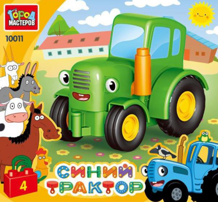 Конструктор большие кубики: зелёный трактор, 4 дет.