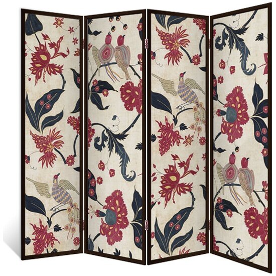 Ширма перегородка Декор Депо для комнаты деревянная "Индийский текстиль" двухсторонняя с картинкой (уют) 4 створки венге 176х185 см 14 кг