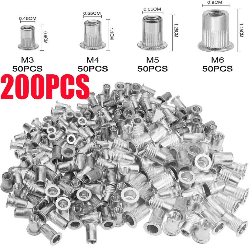 200 шт. алюминиевые заклепочные гайки M3 M4 M5 M6