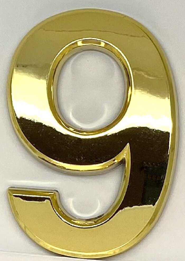 Цифра дверная "9" самоклеящаяся 70х45 мм. золото / Номер квартиры / Номер дверной на клеевой основе