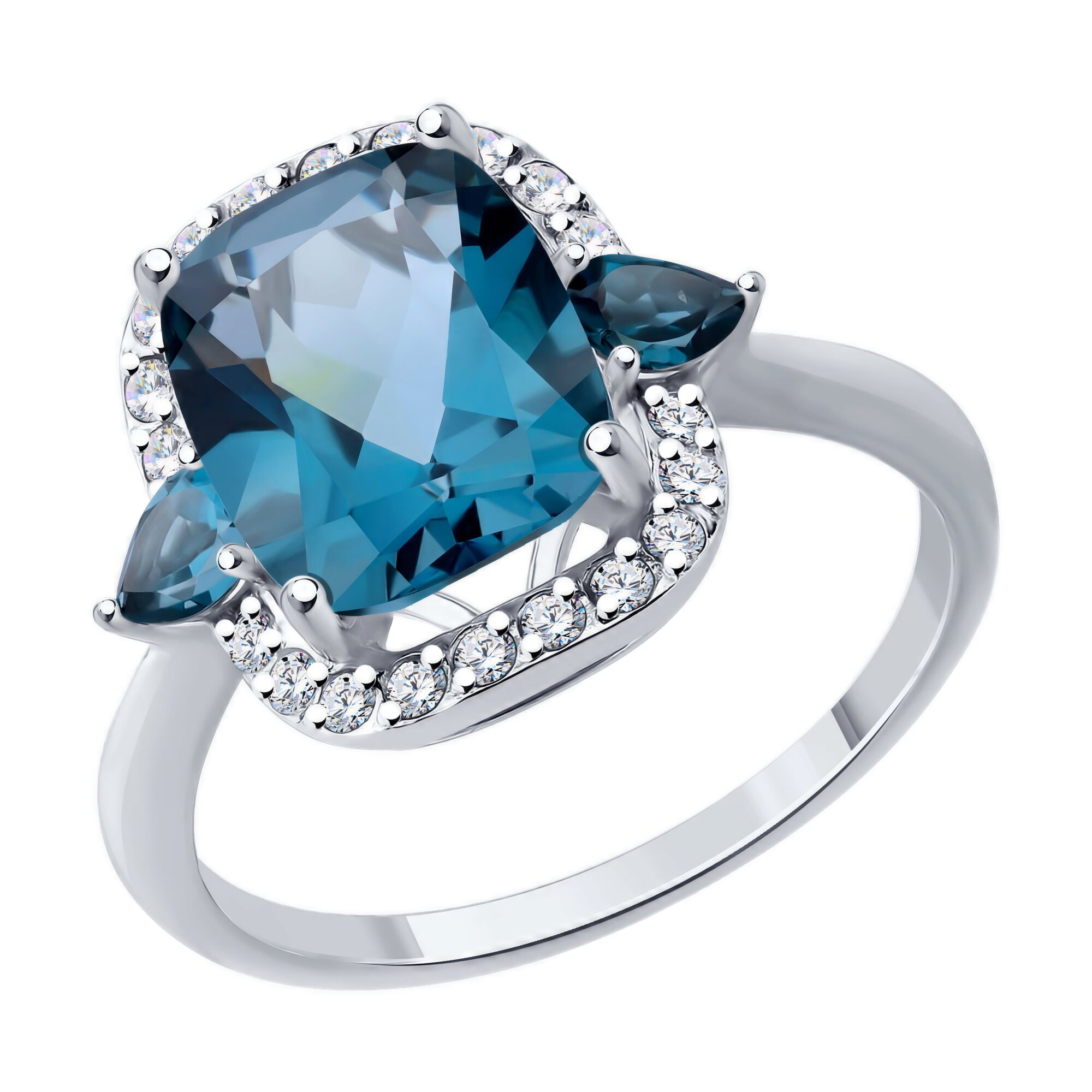 Кольцо, белое золото, 585 проба, фианит, Лондон топаз