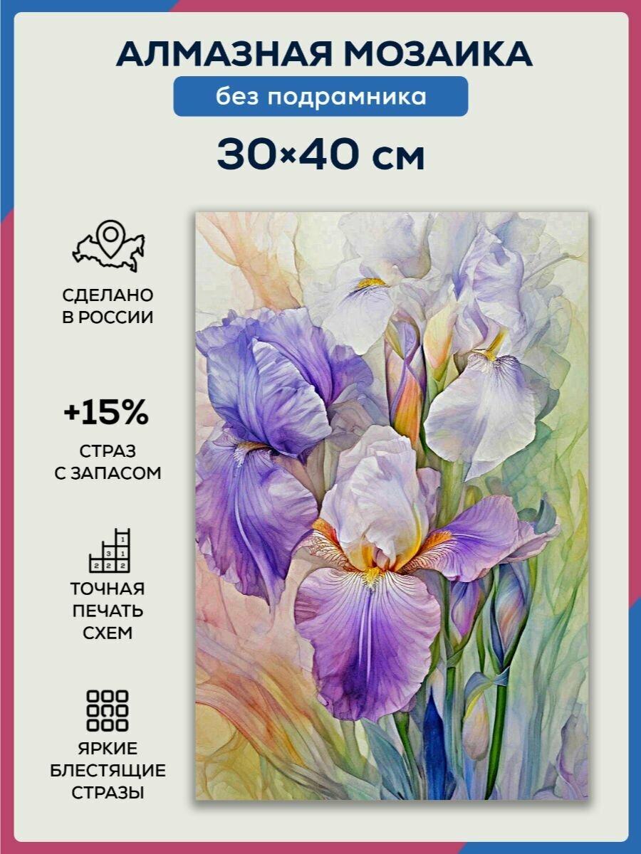Алмазная мозаика 30x40 Ирис акварельный без подрамника