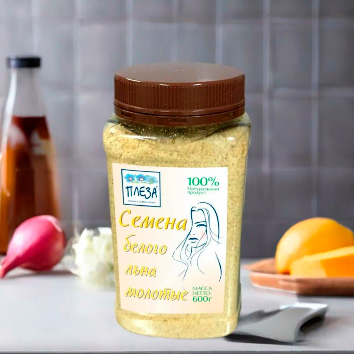 Семена льна белые молотые "Плеза" 600 грамм, крупный помол, частично ...