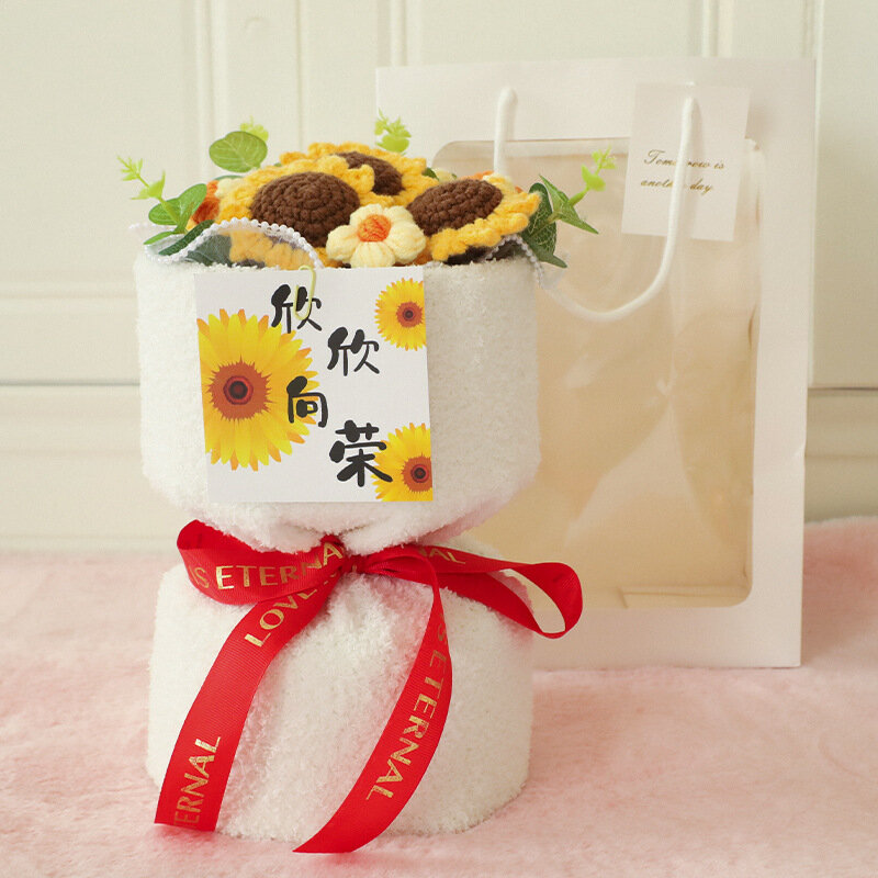 Букет Unique "Хурма и клубника", роза, вечный цветок, вязаный