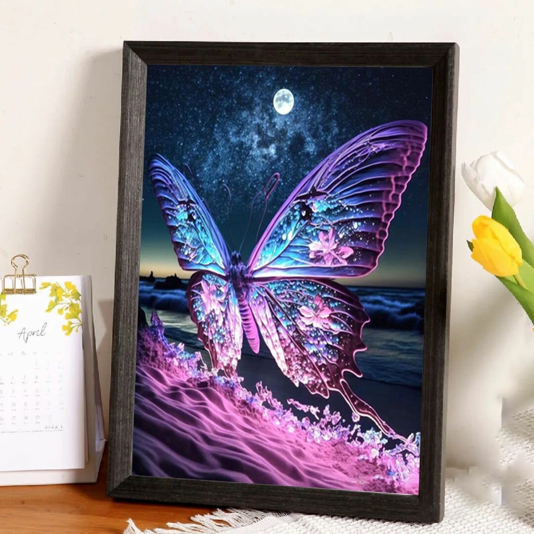 Алмазная мозаика 5D "Часы и Бабочки" 30х40 см для девочек и взрослых, набор для творчества