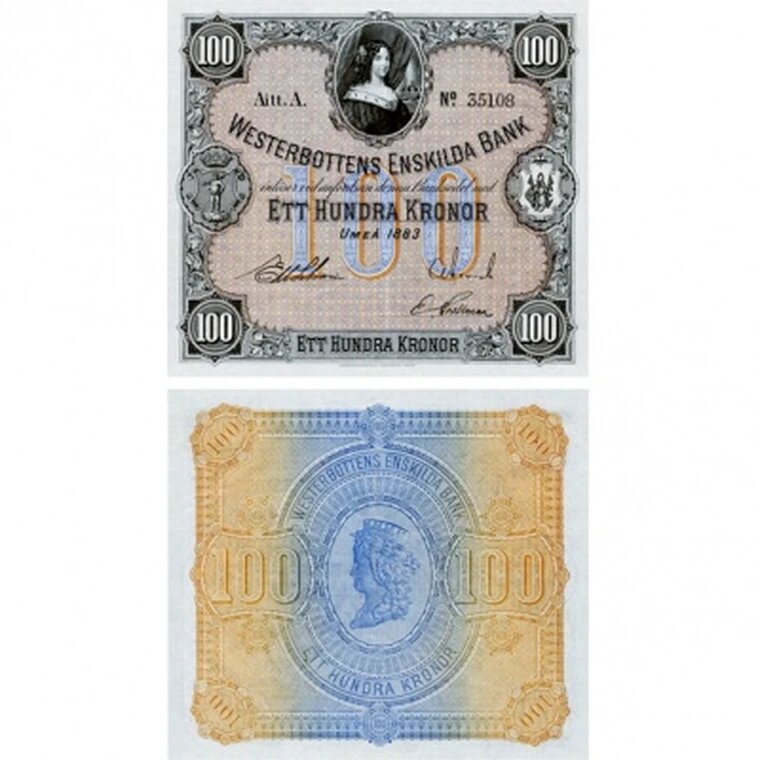 Швеция 100 крон 1883 банк Westrbottens Enskilda, сувенирная копия, банкноты и купюры редкие коллекционные