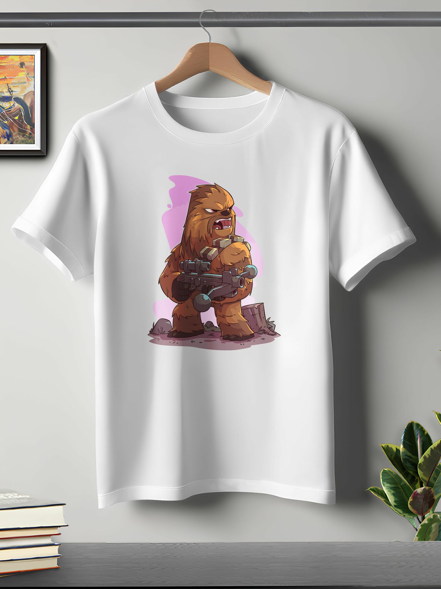 Футболка ONEQ унисекс 48-50 (L) размер с принтом Чубака, белая