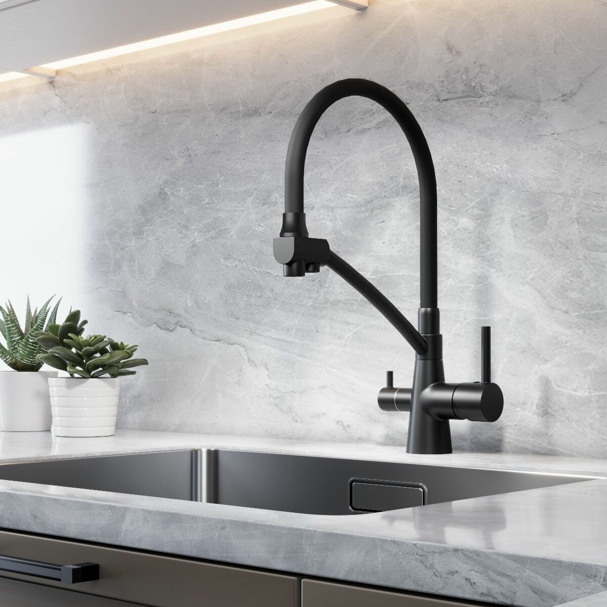 Смеситель 809, для кухни, с фильтром питьевой воды, хром, черный