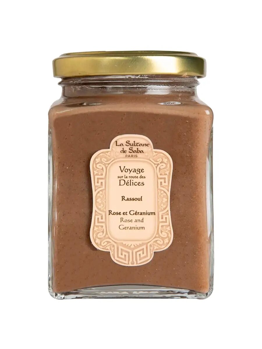 Глина для лица волос и тела RASSOUL ROSE AND GERANIUM 300г