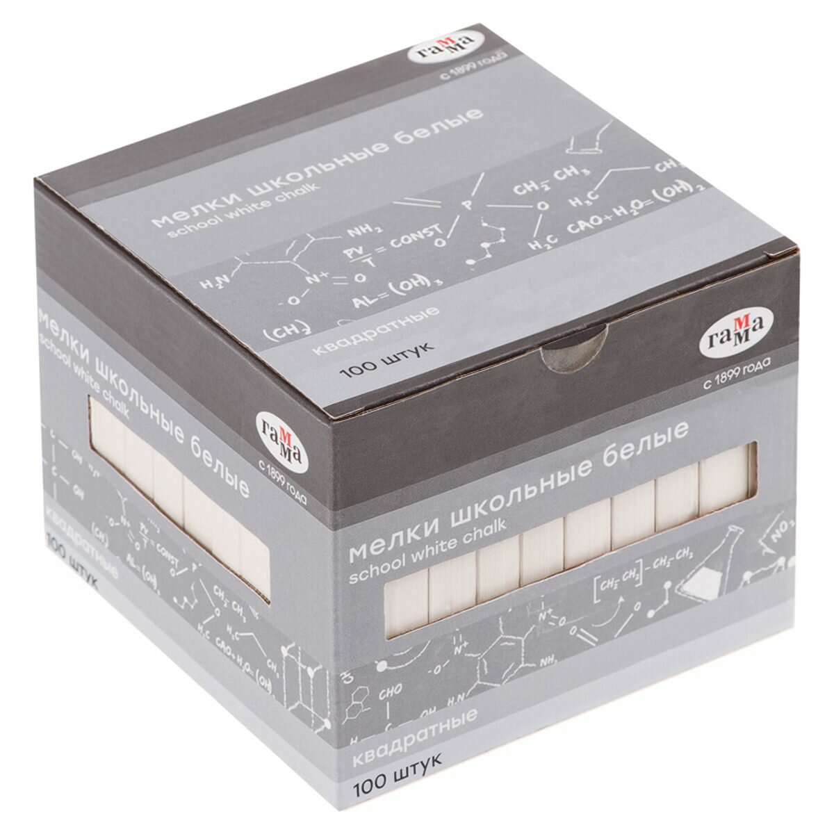 Мел белый Гамма, мягкий, квадратный, 100шт, картонная коробка (2308193), 8 уп.