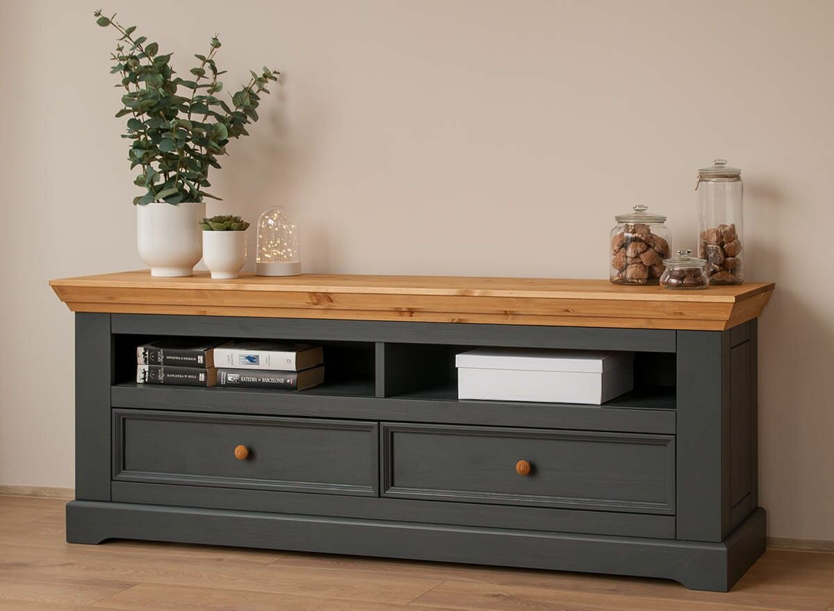 Тумба под ТВ из дерева Форест 2 ящика Графит 168,8х42х63,1 см