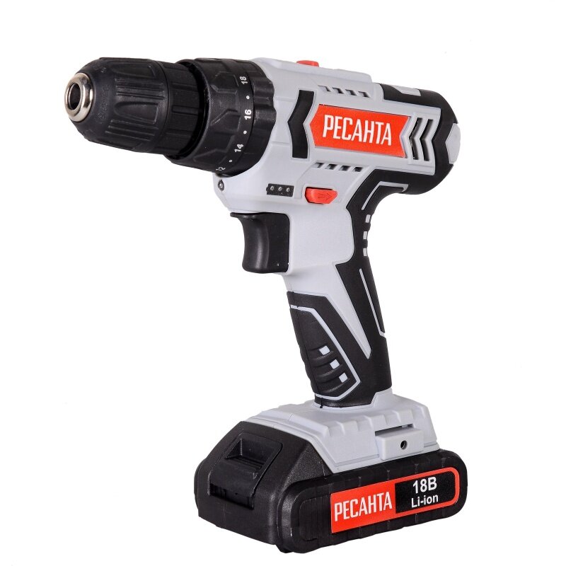 Дрель-шуруповерт Ресанта аккумуляторная, 18 В, 2 Ач (75/14/6)