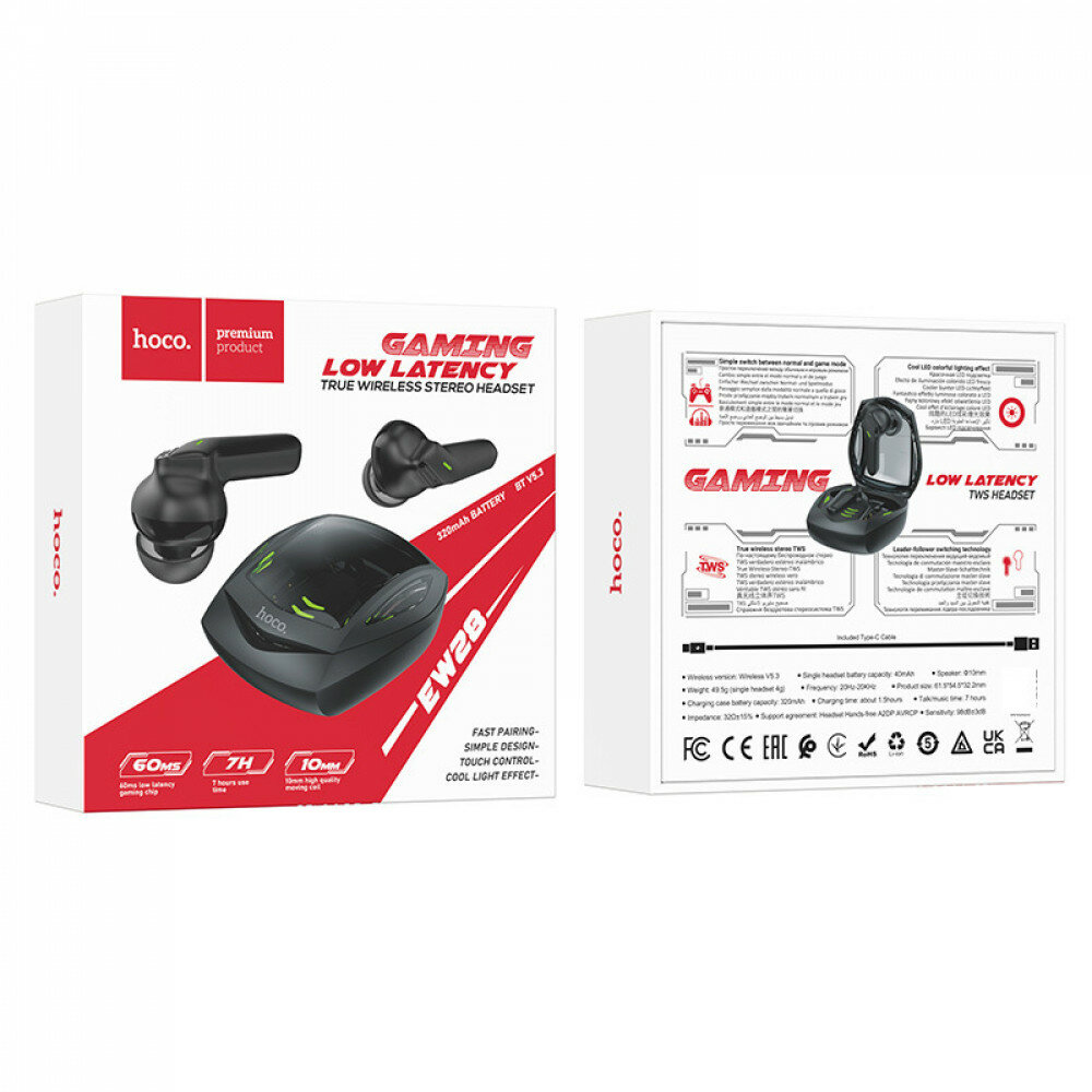 Наушники беспроводные TWS HOCO EW28 Magic, bluetooth V5.3 (Черный)