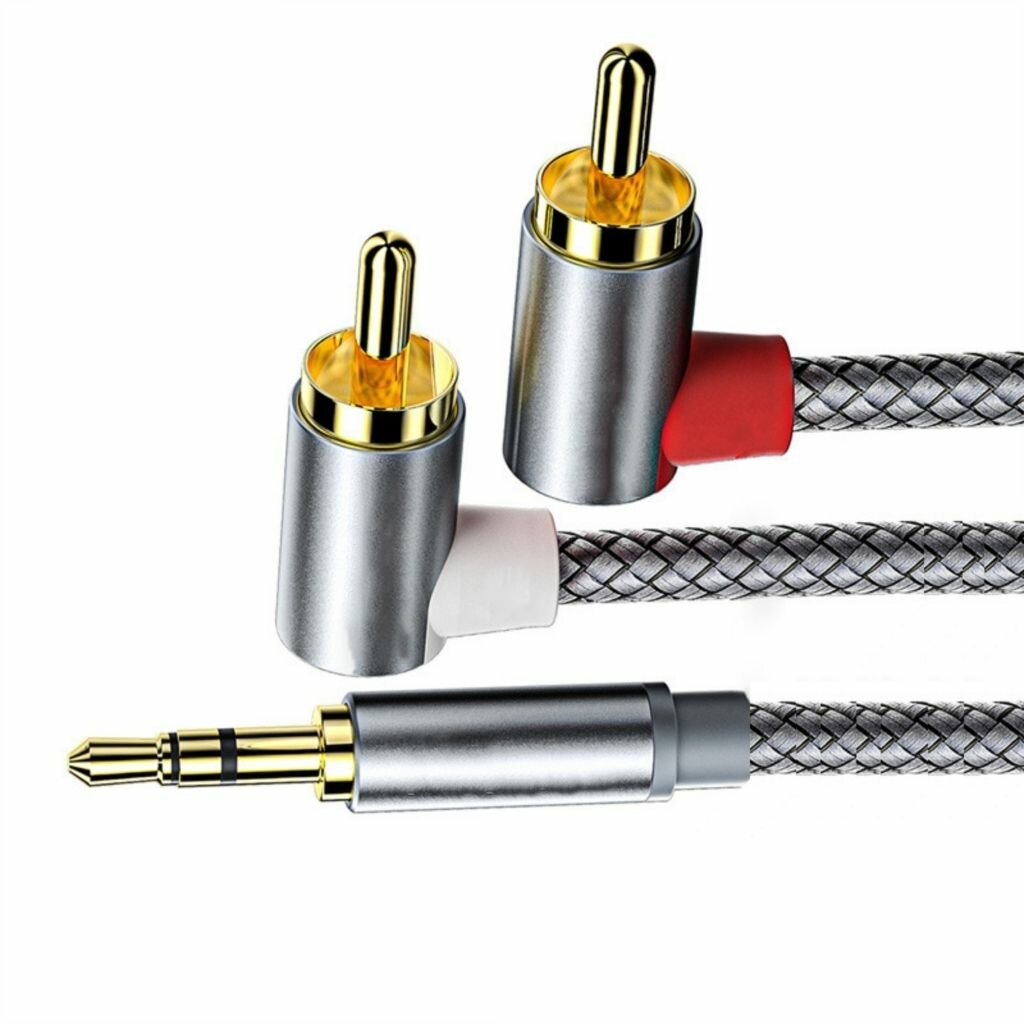 Кабель для передачи данных, Золотой 3.5mm AUX на 2 RCA HD аудио адаптер-5m-серый уголок