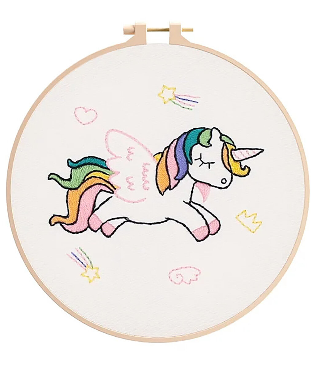 Набор для вышивания гладью на ткани с пяльцами Единорог, размер 12х12 см
