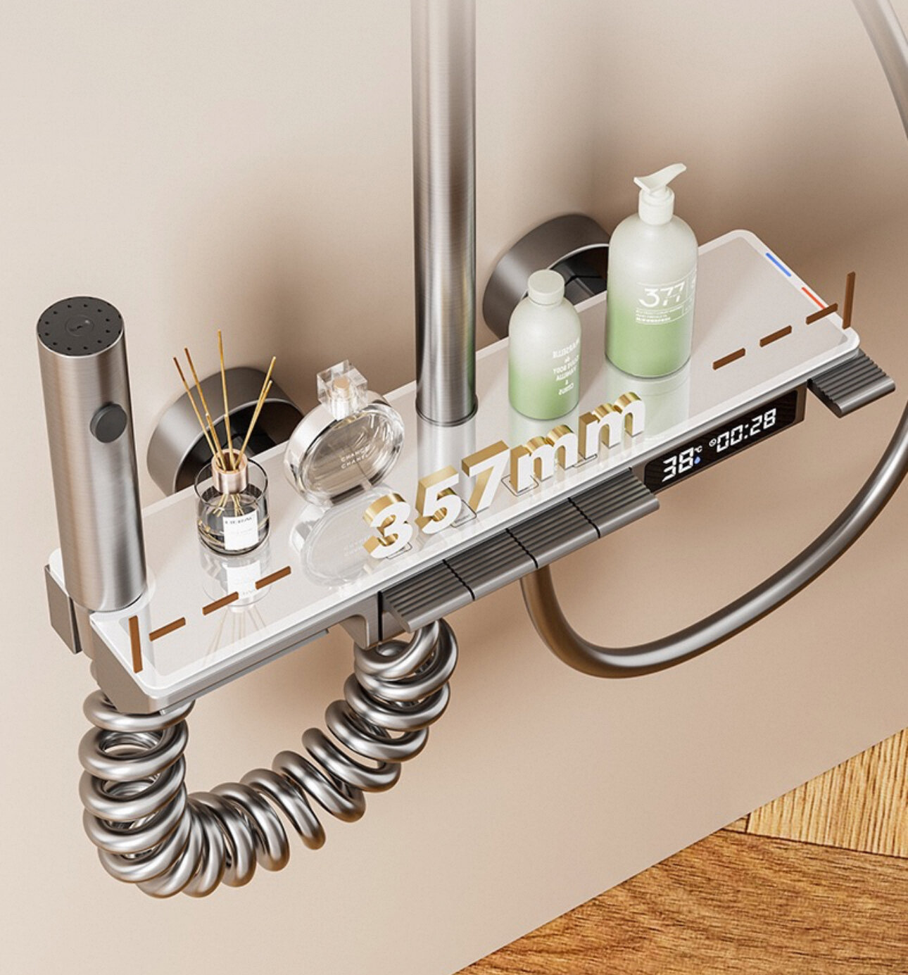 Душевая система душевая стойка с подсветкой и с индикатором температуры смеситель белый/серый 130см