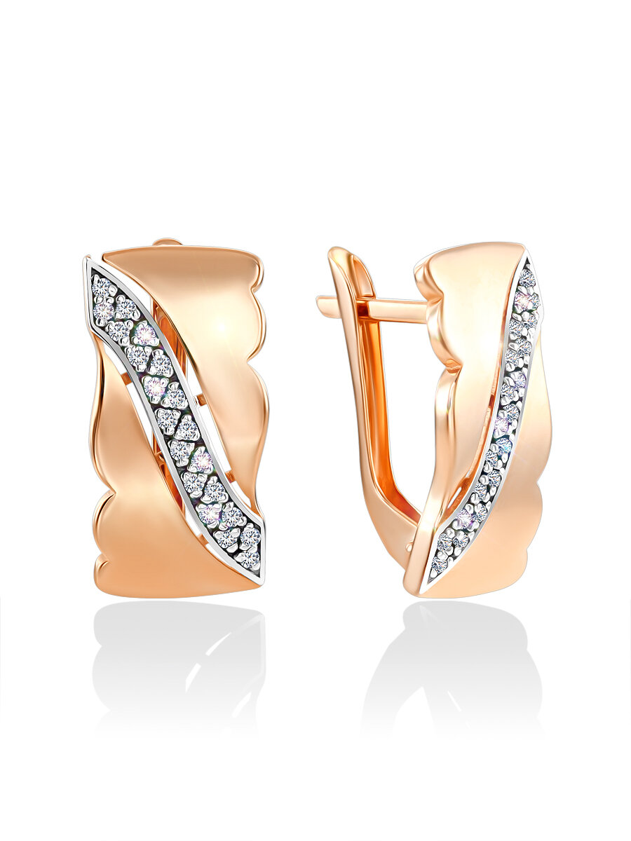 Серьги, красное золото, 585 проба, фианит