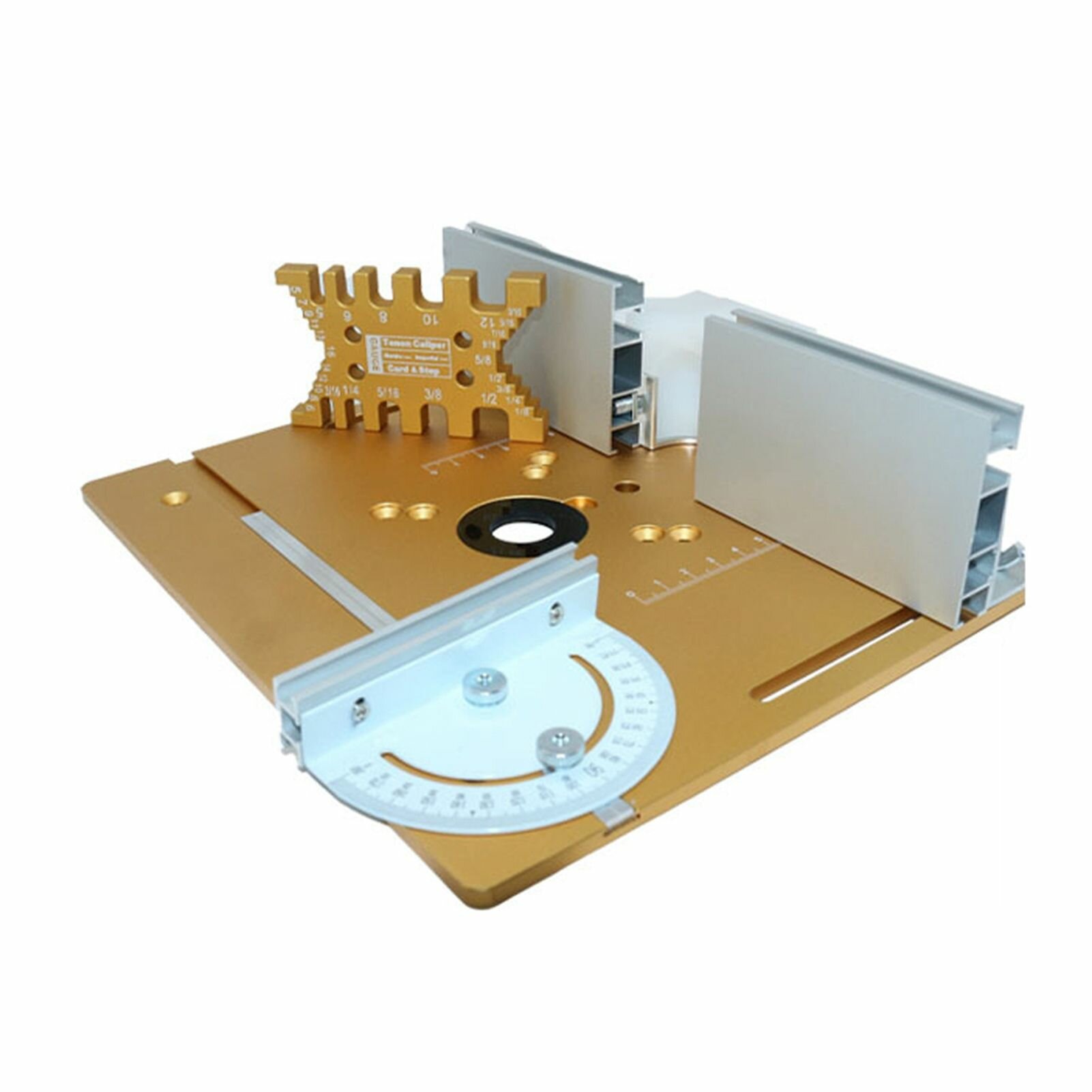 Фрезерный стол 8 отверстий золотой 4 предмета, с упором и линейкой