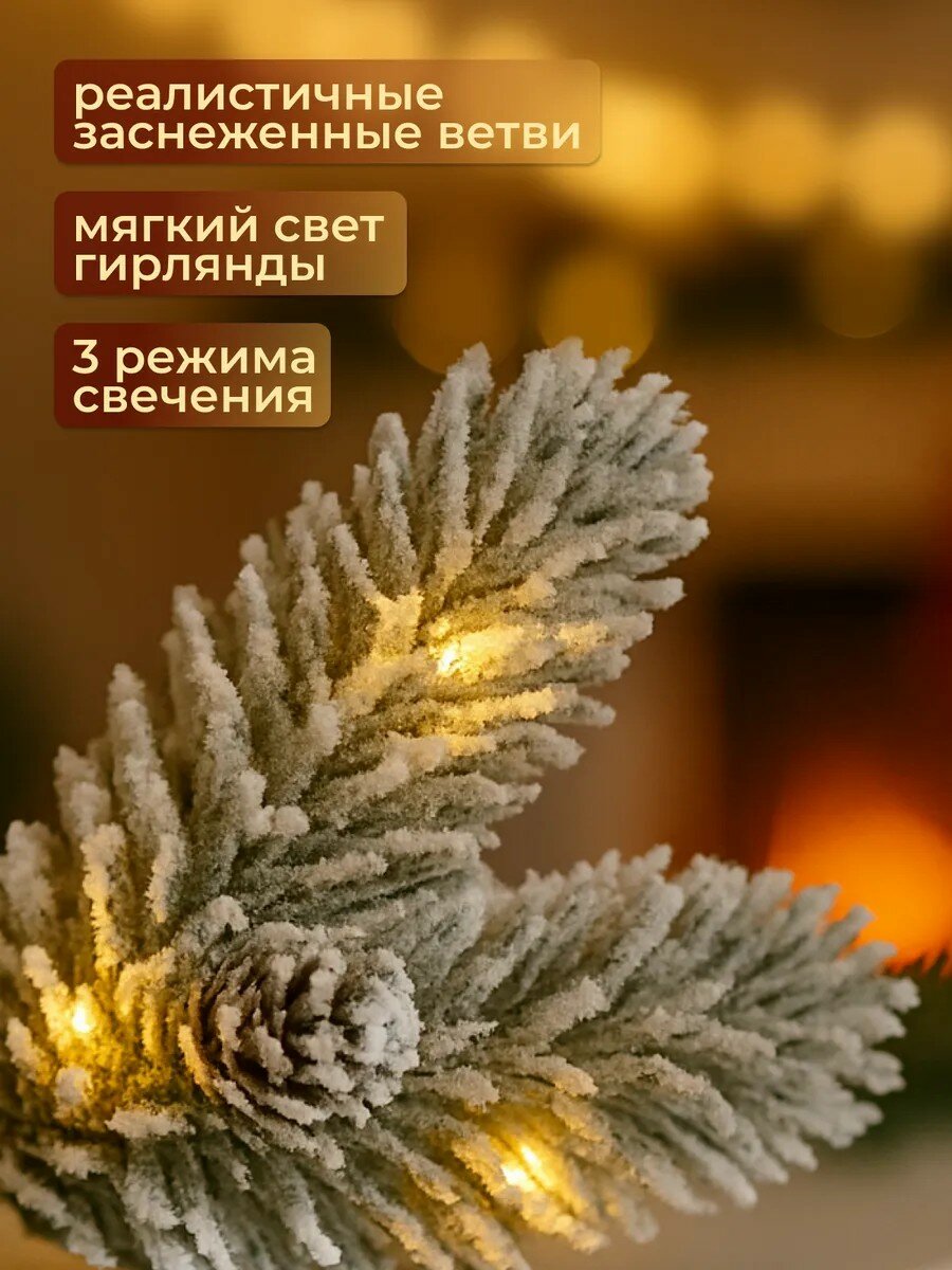 “Мояэкономка” Ёлочка настольная 20 см с гирляндой и шишкой, декоративная для Рождества, мешковое основание