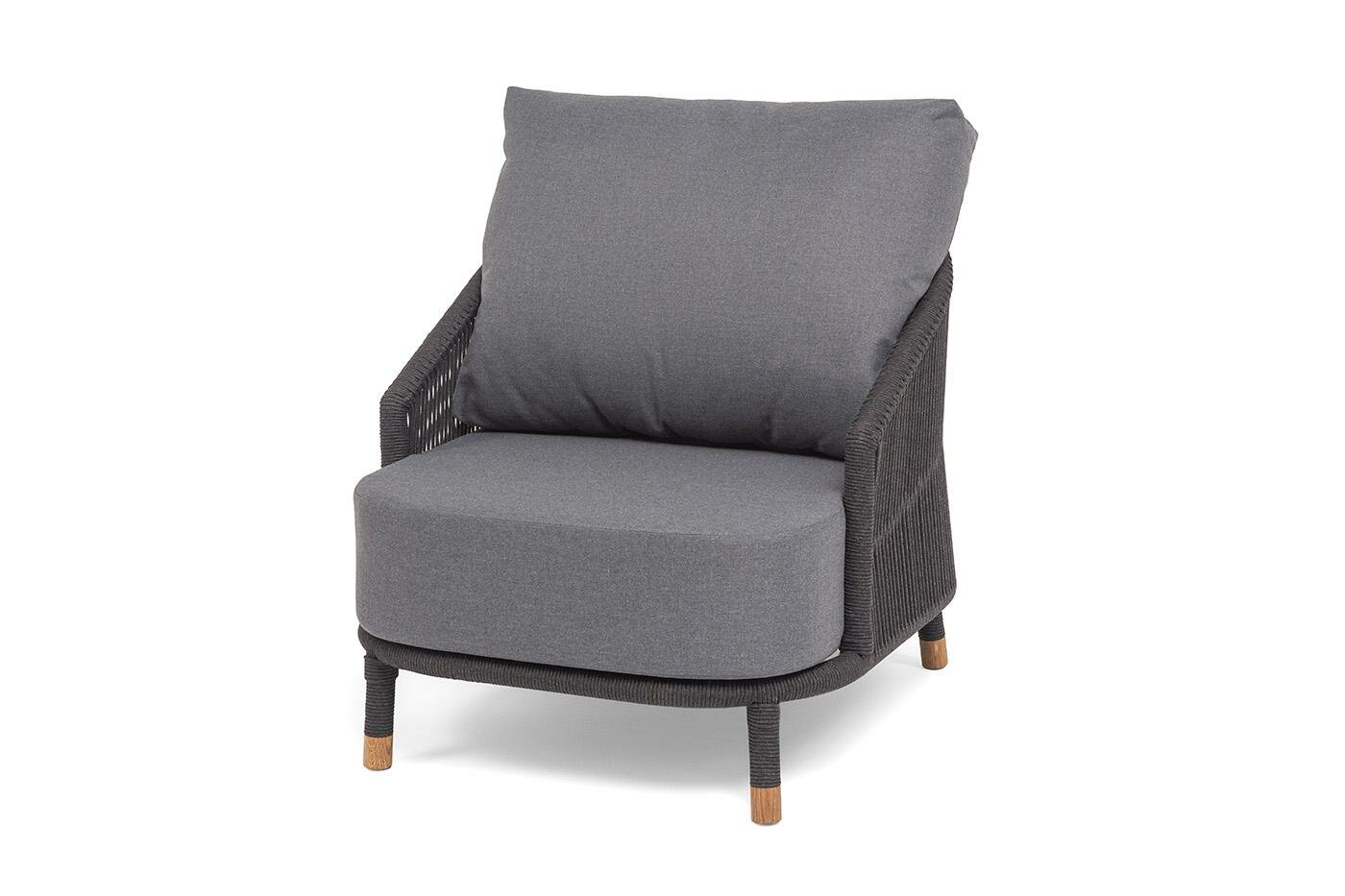 Кресло 4SIS "Верона" кресло плетеное из роупа, каркас алюминий темно-серый (RAL7024) муар, роуп темно-серый круглый, ткань темно-серая 027 арт. VER-A-002 RAL7024 Mua D-grey(D-gray027)