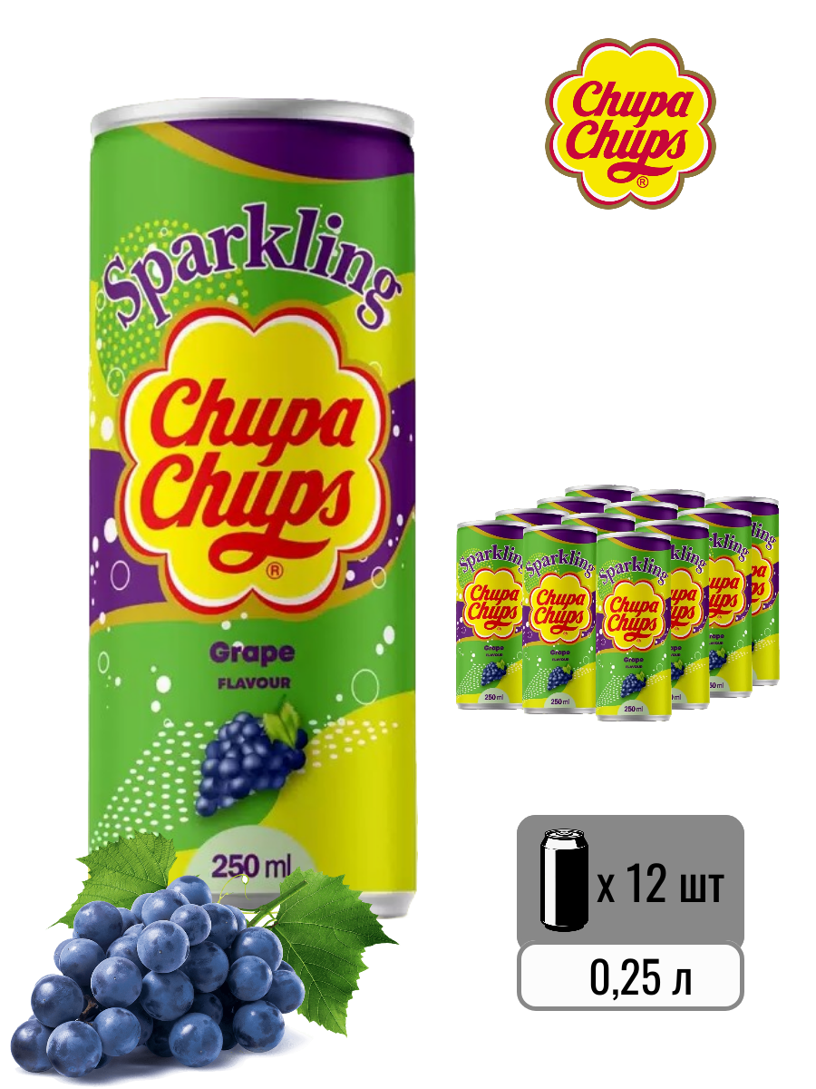 Chupa Chups Виноград 0,25л./12шт. Chupa Chups Напиток газированный Южная Корея