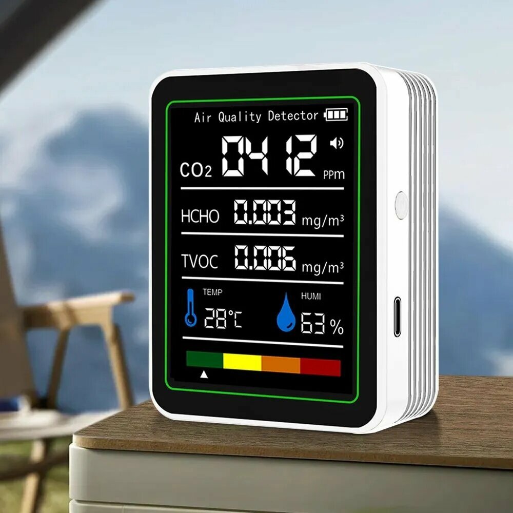 Измеритель качества воздуха 5 в 1: CO2, температура, влажность, HCHO, TVOC, цветной экран