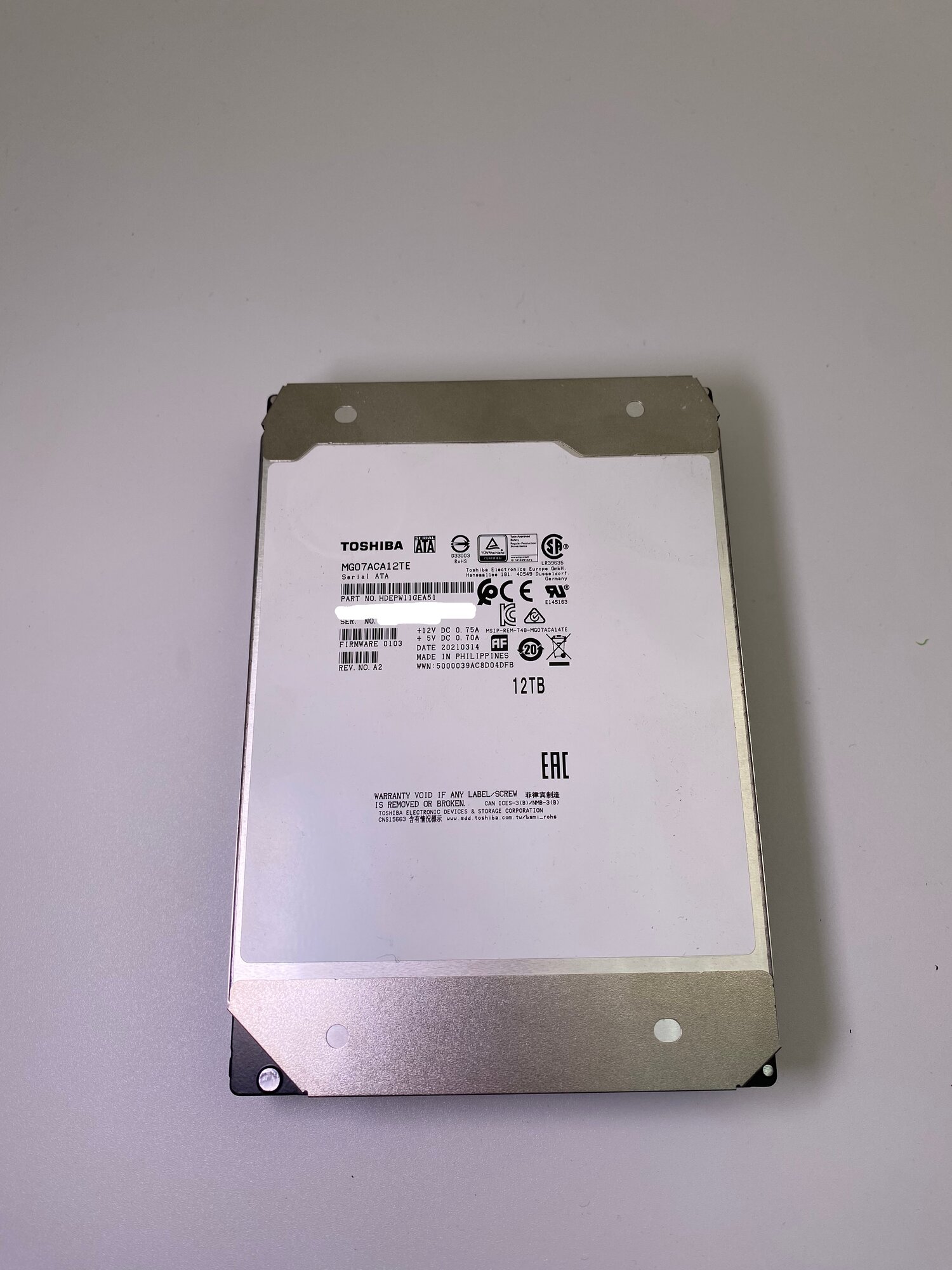 Жёсткий диск Toshiba MG07ACA12TE 12ТБ - наработка 96 часов