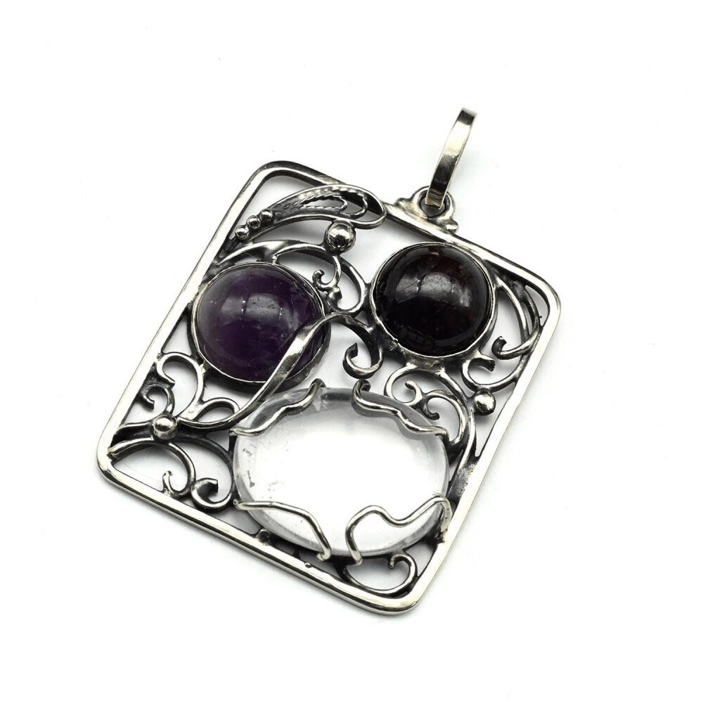 Подвеска, аметист, гранат, горный хрусталь