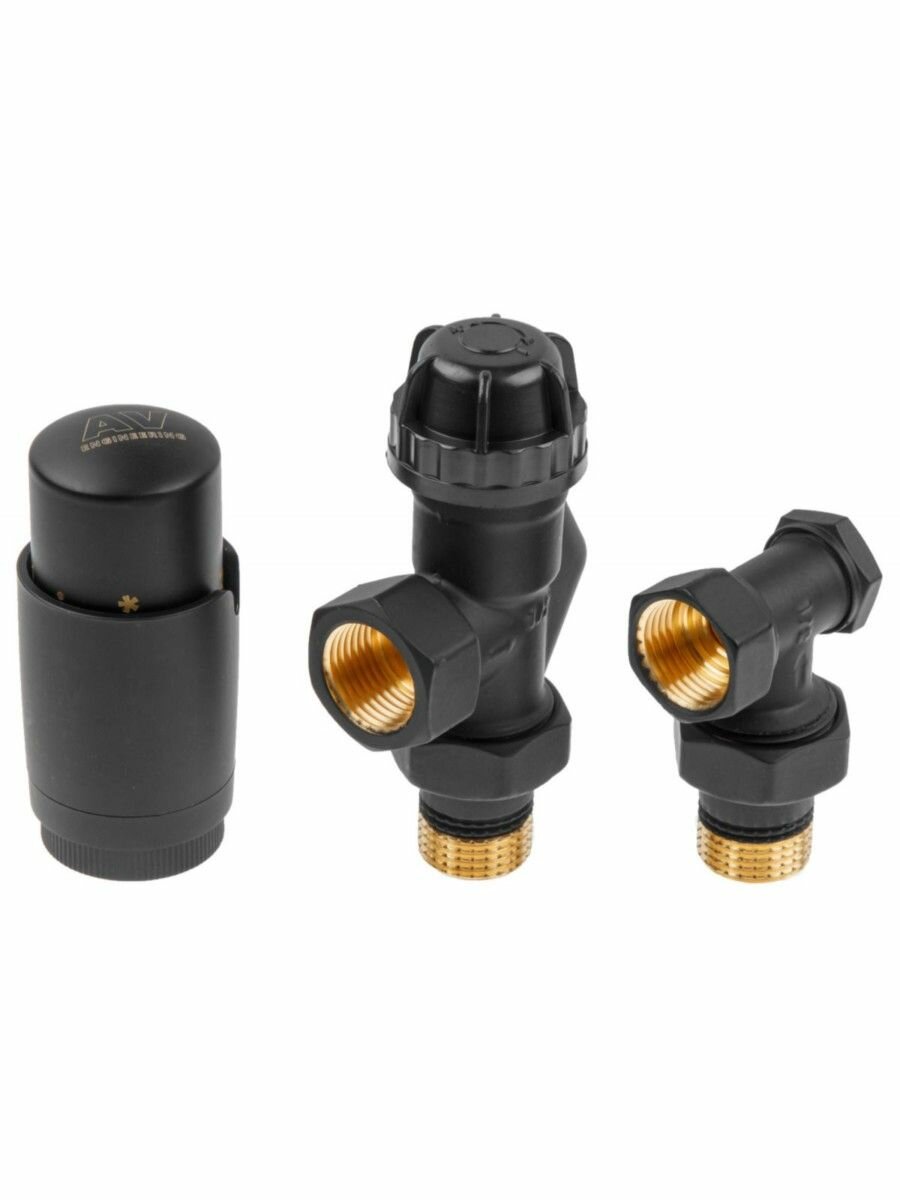 Комплект кранов осевой 1/2" для радиатора Черный, AV Engineering