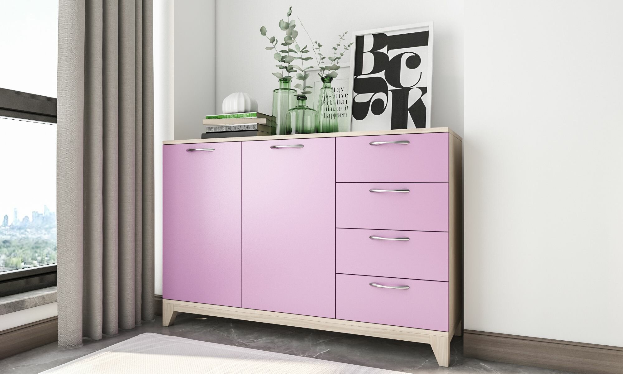 Комод с выдвижными ящиками и полками "Хельга 29" МДФ 120х80х40 Кремона шампань / Фиалка