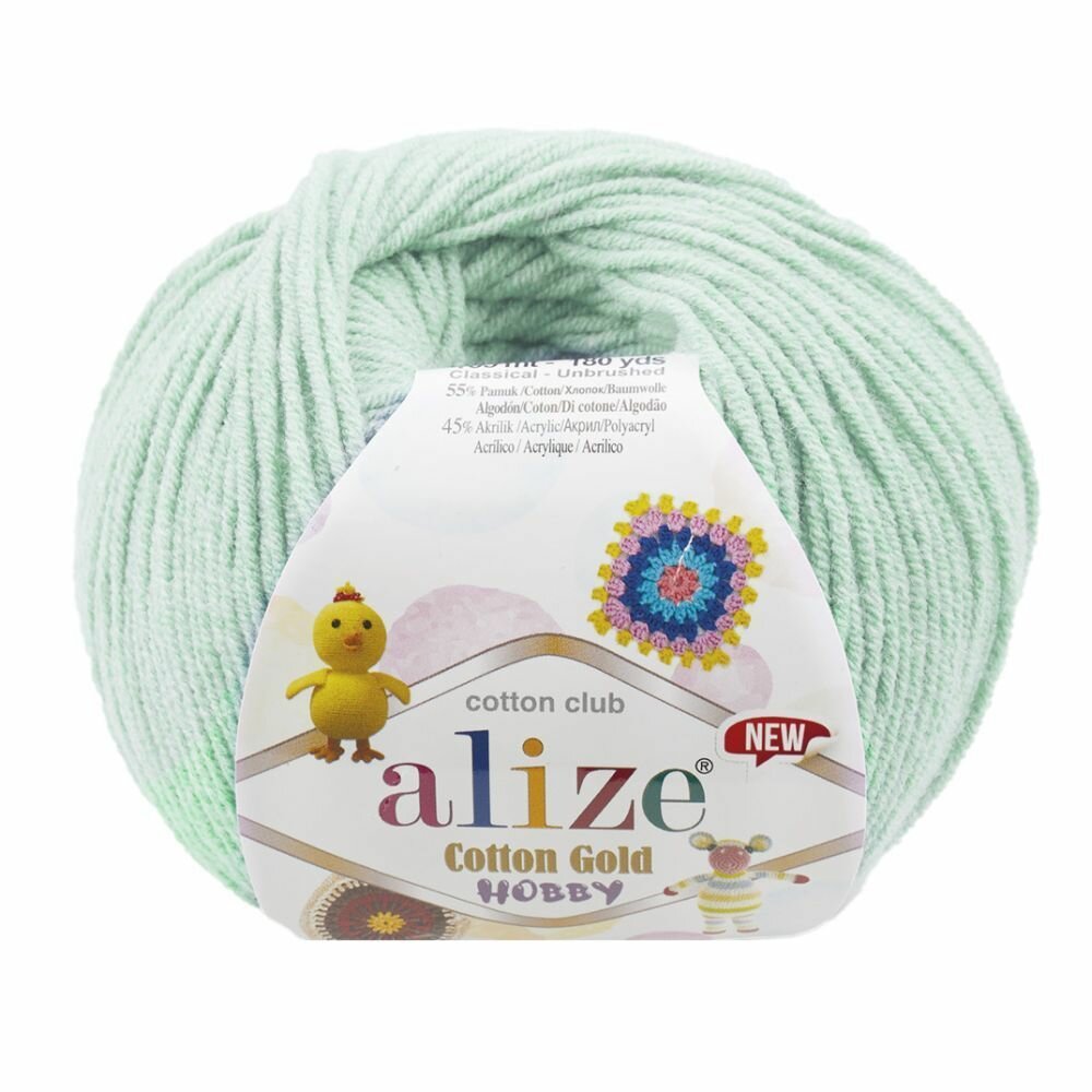 Пряжа COTTON GOLD HOBBY NEW (ALIZE), мята - 522, 55% хлопок, 45% акрил, 5 мотков, 50 г, 165 м.