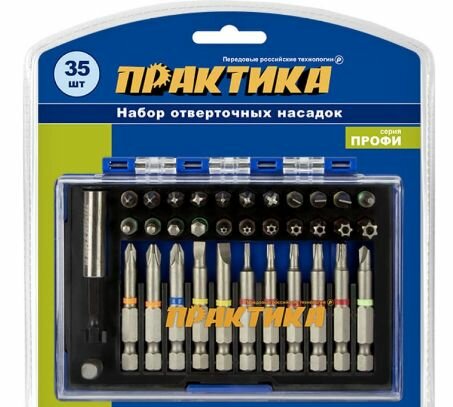 Набор бит ПРАКТИКА 779-004 "Профи" 35шт (PH; PZ; SL; T/Torx; TW; Hex + магнитный держатель)