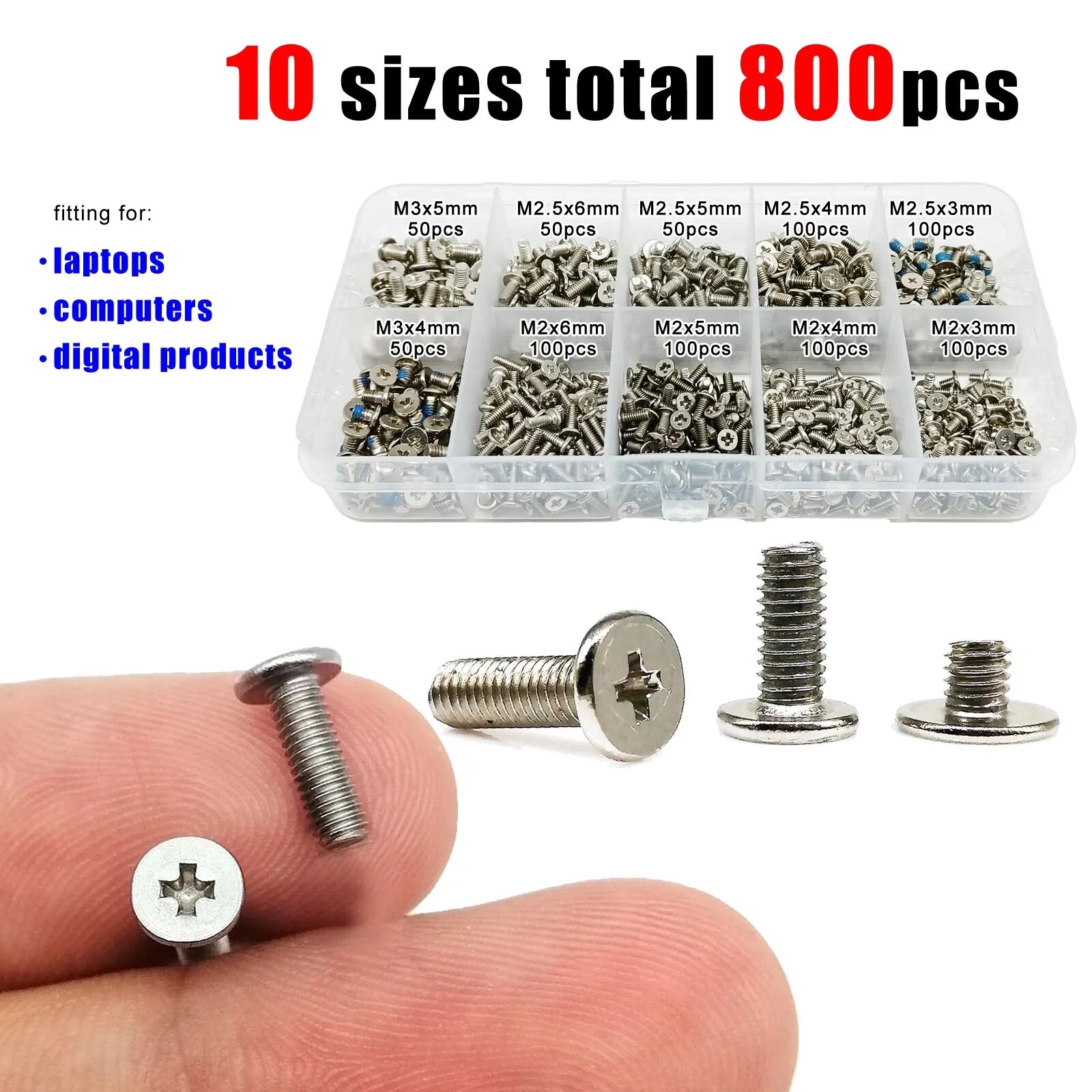 Винты для ноутбука HZYUEGOU M2 M2.5 M3 800 шт. Серебряный, silver